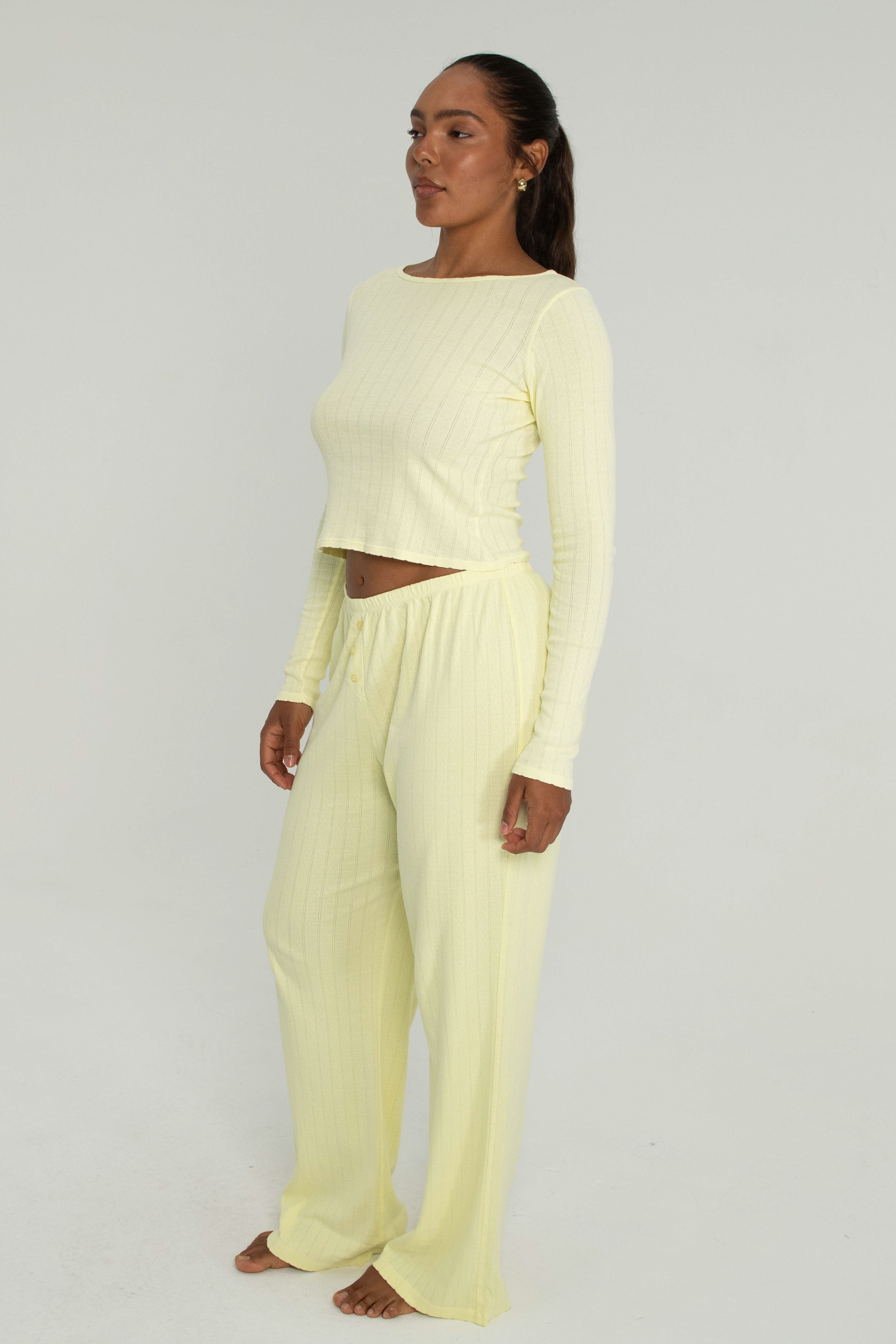Butter Yellow Pointelle Long Sleeve Top - FORM