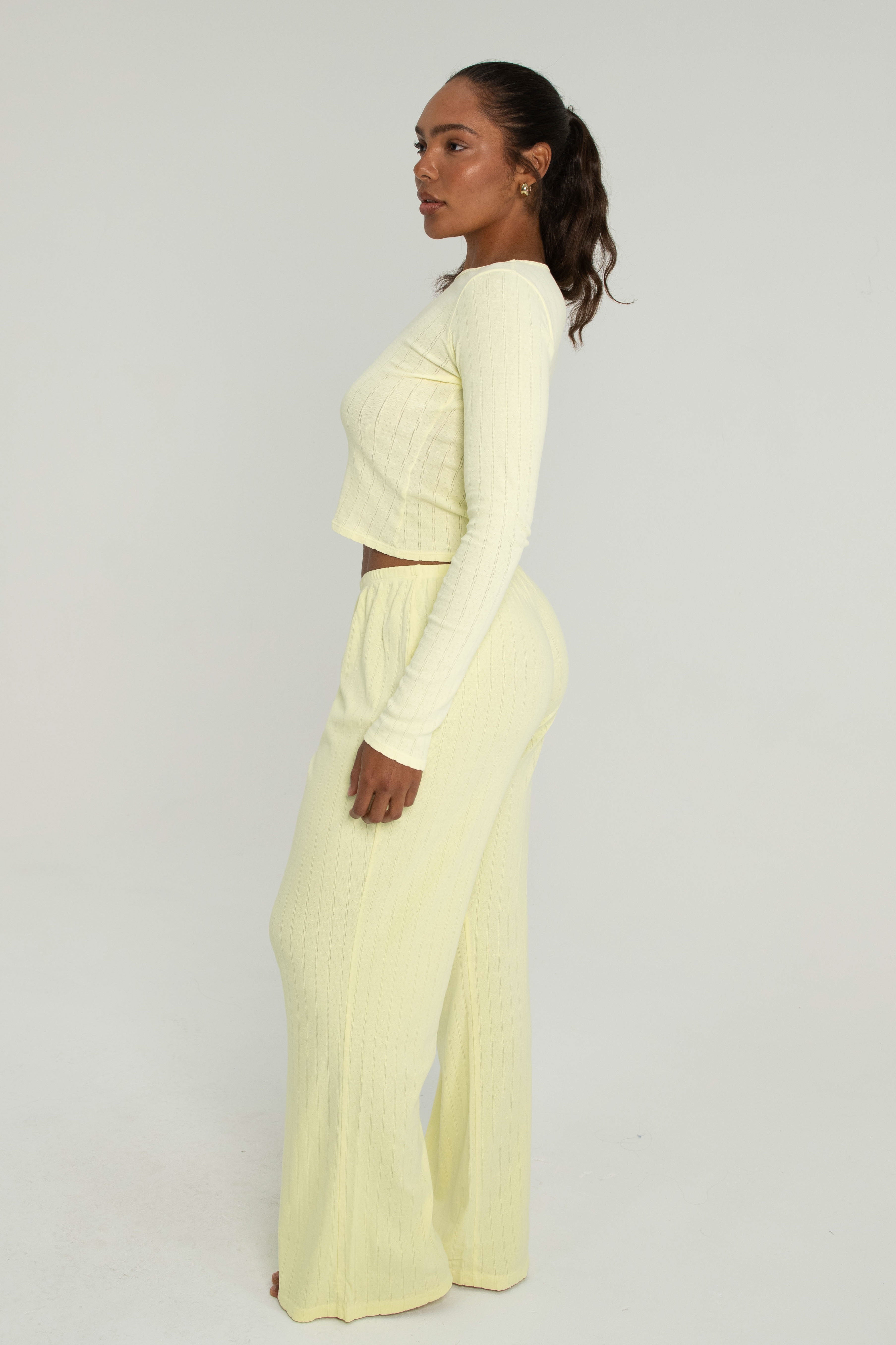 Butter Yellow Pointelle Long Sleeve Top - FORM
