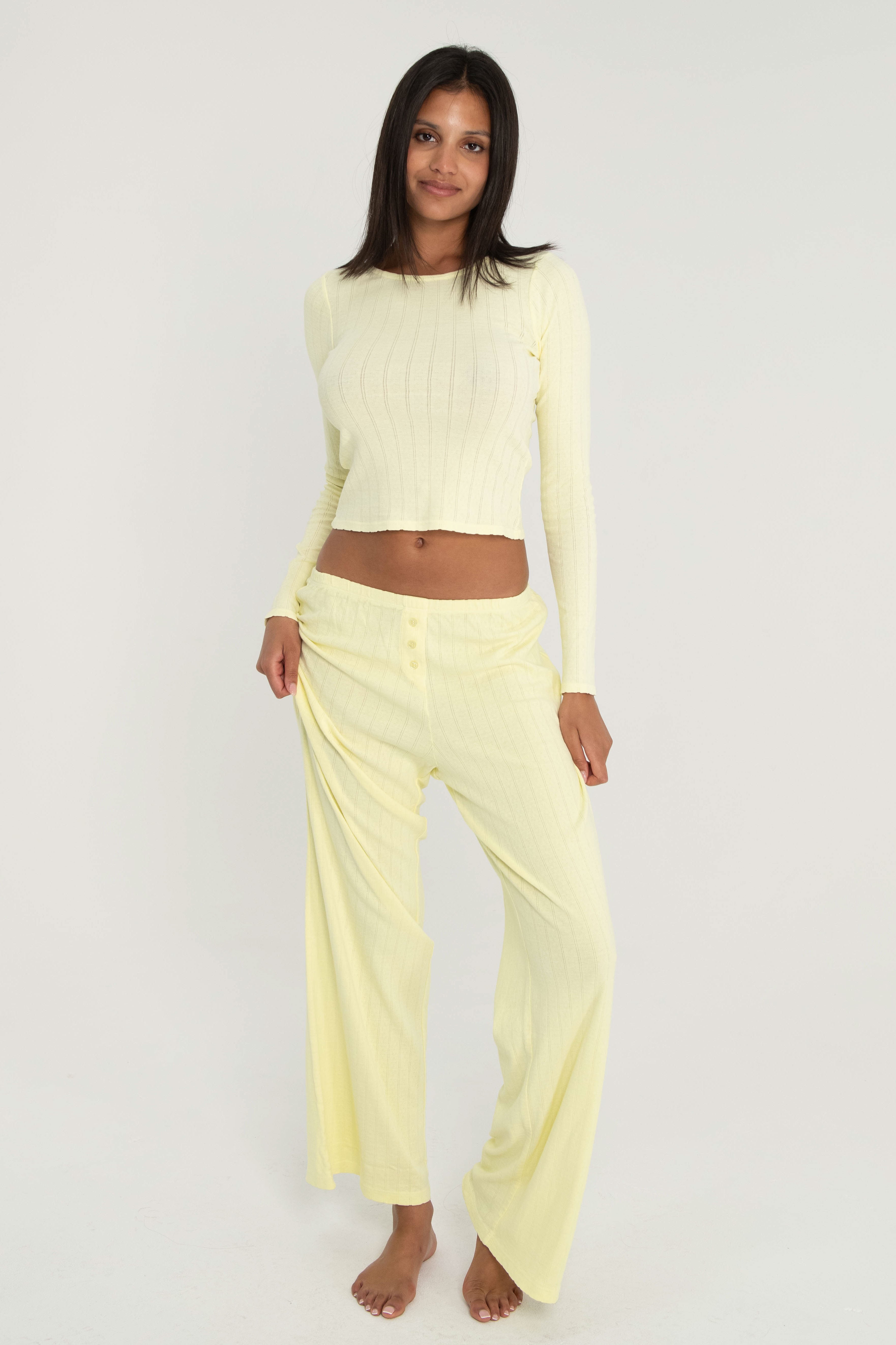 Butter Yellow Pointelle Long Sleeve Top - FORM